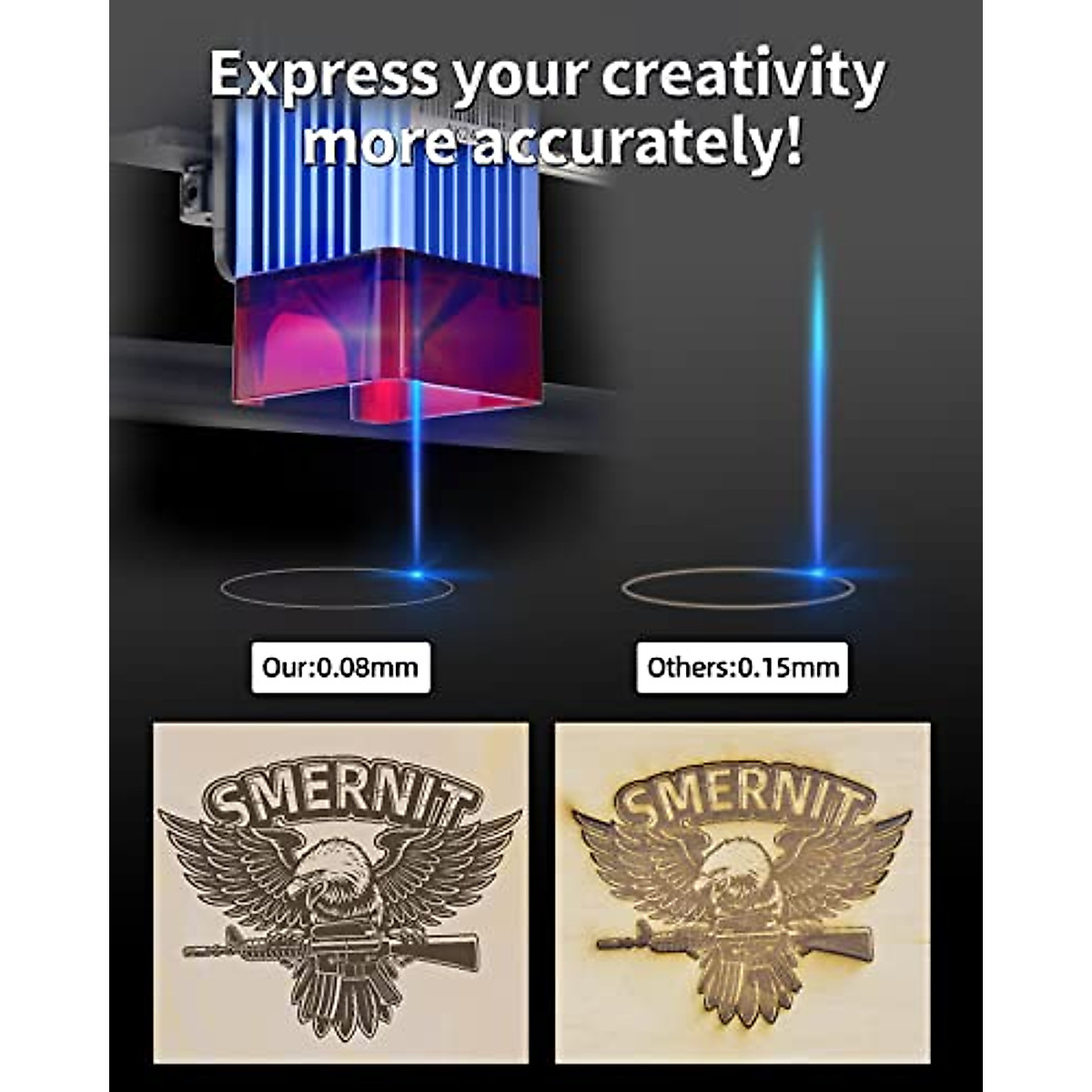 Laser Engraver SMERNIT S2, 40W High Accuracy Laser Engraving Machine with LED Touchscreen, 5W-5.5W Output Power Laser Engraver and Cutter for Wood, Metal, Acrylic, Leather