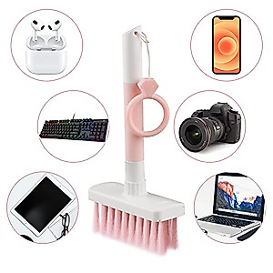 Soft Brush Keyboard Cleaner, Computer Cleaning Tool Kit, 7 in 1 Multipurpose Corner Slit Duster Keycap Puller and Soft Microfiber Brush for Bluetooth Headset Lego Airpods Laptop Camera Lens (Pink)