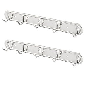 uxcell Bedroom Washroom Wall Mounted 5 Hooks Towel Hat Coat Hanger Rack 2PCS