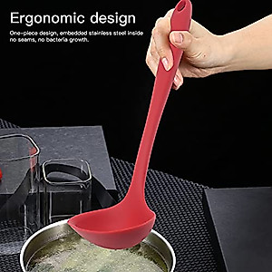 MJIYA Silicone Ladle Spoon, MJIYA Seamless & Nonstick Kitchen Ladles, Silicone Heat Resistant Kitchen Cooking Utensils Non-Stick Baking Tool Tongs ladle Gadget (Red) (Ladle)