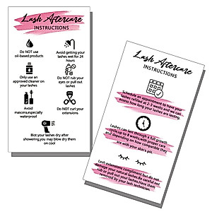Wanyeer Lash Extension Aftercare Instructions Cards, 50 Pack Double Sided Printing 3.5 x 2 inches inch Business Card Size, AfterCare Card, Lash Care Card, White with Pink Watercolor Design