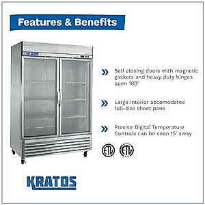 Kratos Commercial Refrigerator - 2 Glass Door Reach-in Dispaly Refrigerator, 54" W, 49 Cu Ft (69K-761)