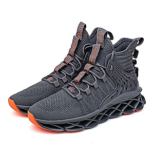 DUDHUH Running Shoes for Men Comfortable Athletic Cross Trainer Casual Walking Fashion Mens Tennis Sock Sneakers Grey