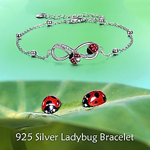 POPLYKE Ladybug Bracelet for Women 925 Sterling Silver Ladybug Jewelry Gifts for Mother Daughter Sister Grandma