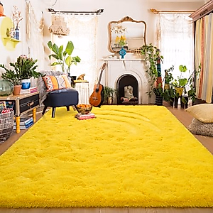 Amearea Premium Soft Fluffy Area Rug Modern Shag Carpet, 5' x 7', Fuzzy Plush Rugs for Living Room Bedroom Kids Room Home Decor, Nursery Non Slip Indoor Shaggy Carpets, Yellow