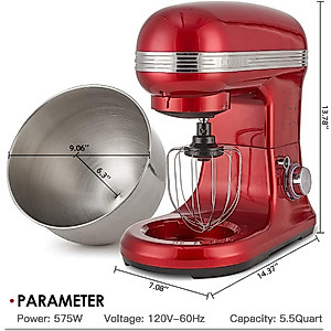 Stand Mixer, COKLAI Electric Mixer, 6 Speed Dough Mixer Metal Lid with Stainless Steel Bowl, Tilt-head Kitchen Mixer with Wire Whisk, Dough Hook, Flat Beater & Splash Guard, Food Mixer for Baking