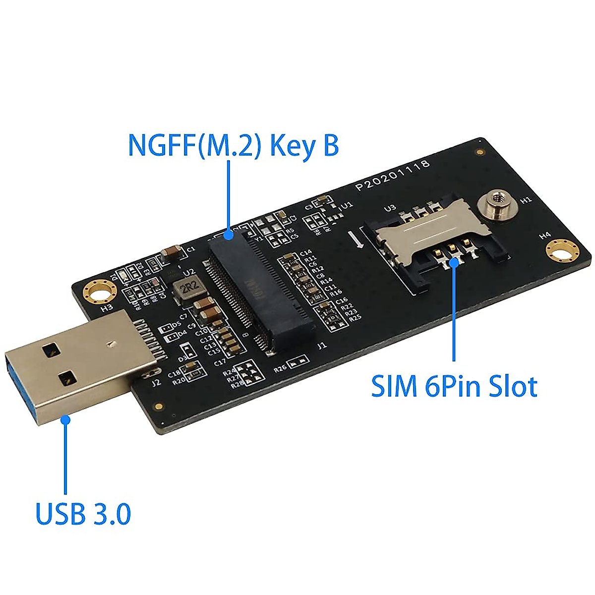 NGFF(M.2) Key B to USB 3.0 Adapter with SIM 6pin Slot for WWAN/LTE Module