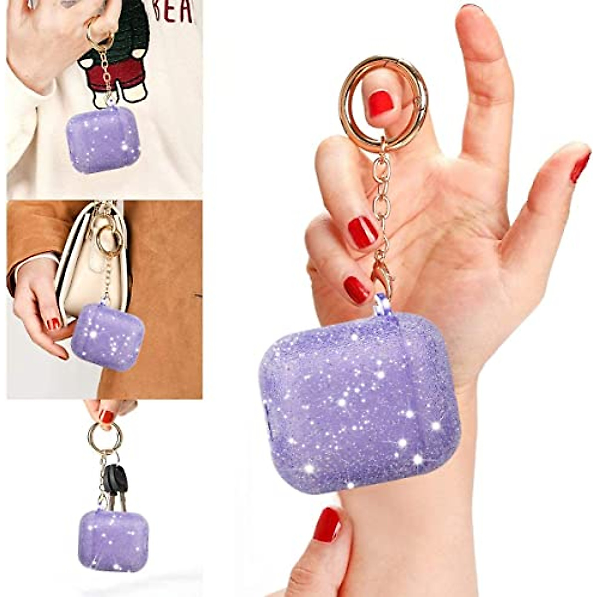 Bling Airpods Case, Cute Glitte Diamond Airpod 1st/2rd Case Cover for Girls Women, Rhinestone Airpods Protective Case with Keychain, Scratch Proof and Drop Proof (Purple)