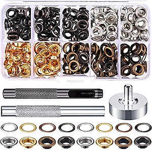 1/4 Inch Grommet Kit 200 Sets Grommets Eyelets with 3 Pieces Install Tool Kit (4 Colors)