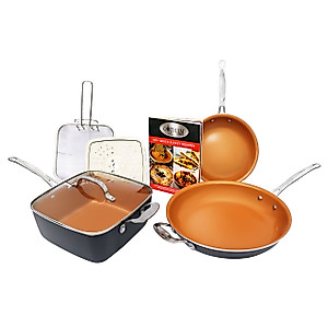 Gotham Steel Tastic Bundle 7 Piece Cookware Set Titanium Ceramic Pan, Copper