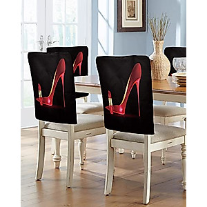 Maliyand Chair Back Cover, Red Lipstick High Heel Shose Black Chair Covers Removable Chair Protector Slipcover for Dining Room, Kitchen, Restaurant, Set of 6