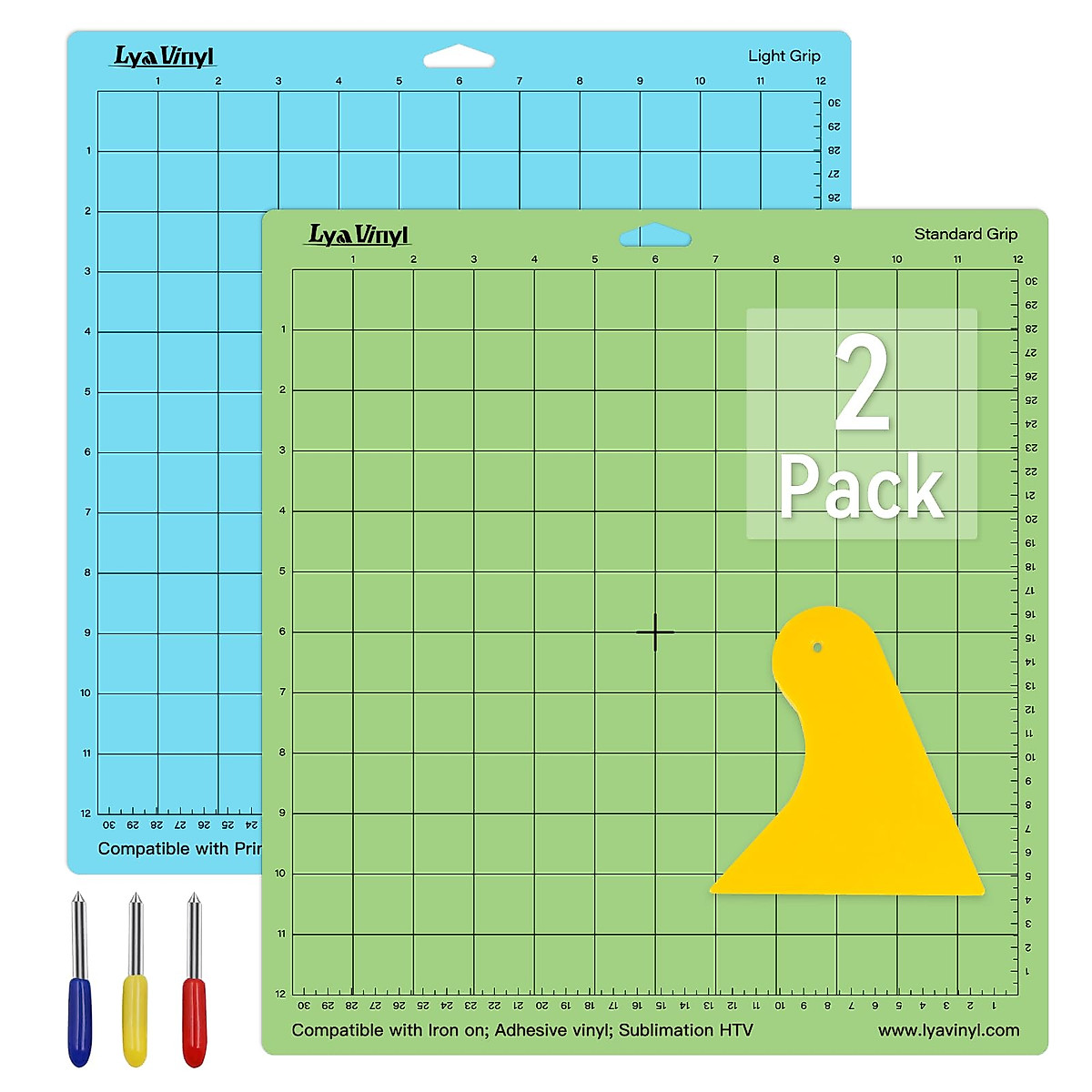 16 Pack Cutting Mats for Cricut - Lya Vinyl Variety Cutting Mats for 12"x12" Vinyl, Cutting Mats for Vinyl(StandardGrip, LightGrip, StrongGrip, FabricGrip) for Cricut Explore Air Series & Accessories