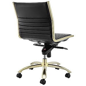 Euro Style Chair Black/Gold Faux Leather/Steel Dirk Rolling Office Chair - Adjustable Bungie Computer Desk Chair with Wheels for Work, Study, Gaming