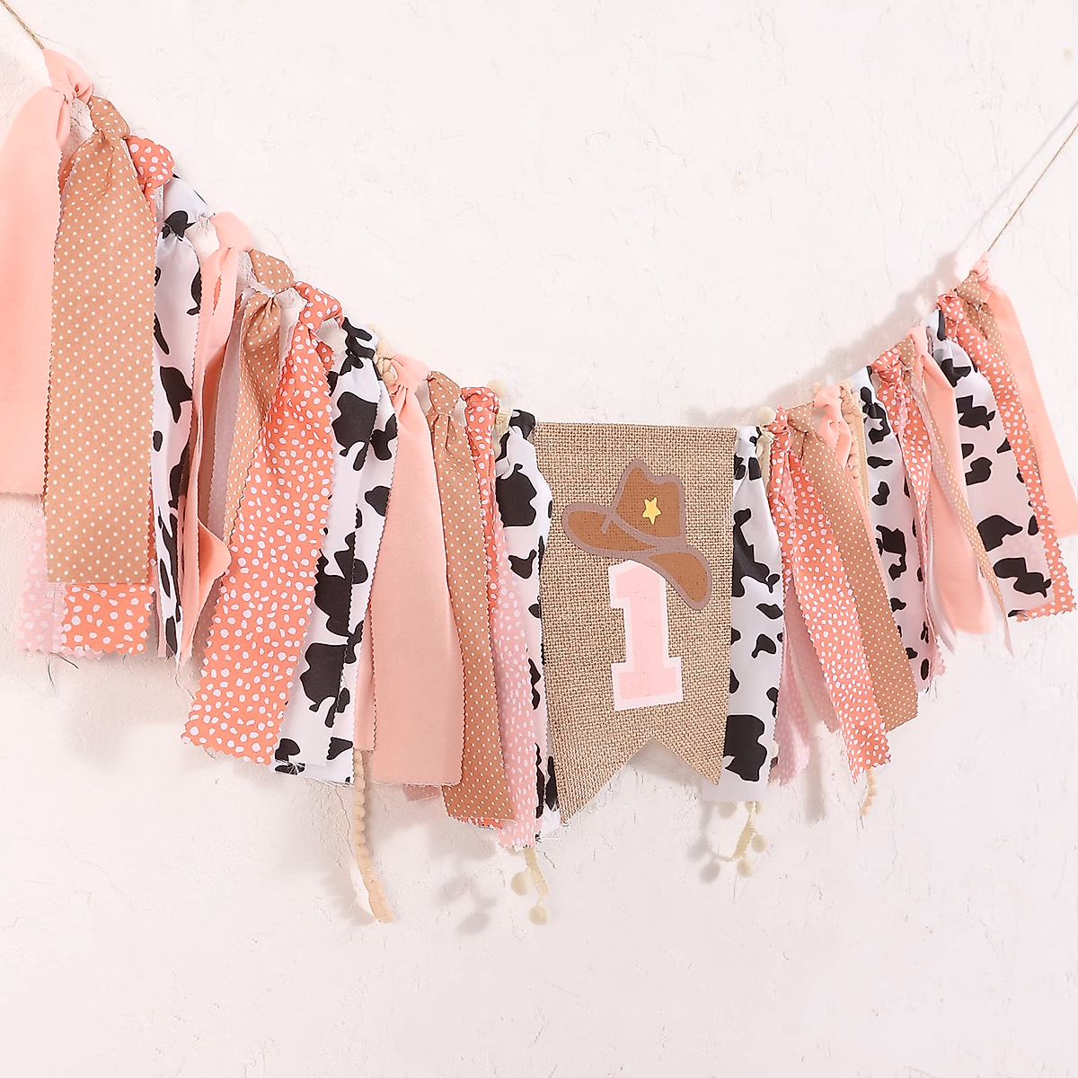 1st Birthday High Chair Banner - Cow Girl Rodeo for Party Fabric Decor,Cake Smash Baby Shower,Backdrop Garland for photo props