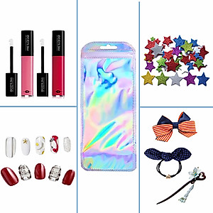 100 Pieces Holographic Bags Packaging Bags for Small Business Packaging Resealable Bags for Packaging Lipgloss, Jewelry Lash 2.4x5inch