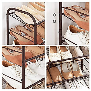 SONGMICS 4-Tier Shoe Rack and 2-Tier Shoe Rack Bundle, Stackable Shoe Rack, Tilting Adjustable Shoe Organizer, for High Heels, Trainers, Entryway, Closets, Bronze ULMR067A01 and ULMR065A01