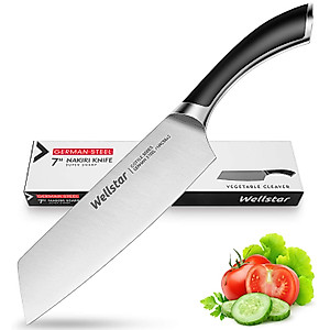 WELLSTAR Kiritsuke knife, Nakiri Vegetable Cleaver Kitchen Knife – Razor Sharp Forged German Stainless Steel Blade, Ergonomic Full Tang Handle, Multipurpose Use for Home Restaurant – Gift Box