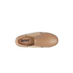Balera Girls Tap Shoes Slip On Shoe with Leather and Stretch Inset Rubber Sole with Taps Caramel