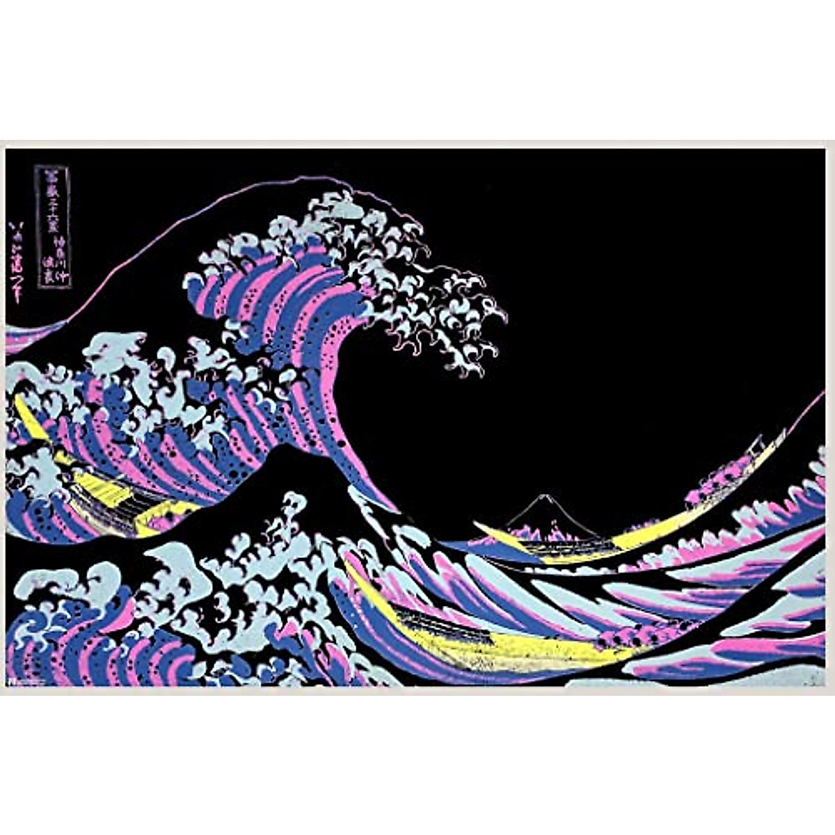 Great Wave Off Kanagawa Katsushika Hokusai Japanese Art Vaporwave Cool Psychedelic Trippy Hippie Decor UV Light Reactive Black Light Eco Blacklight Poster for Room
