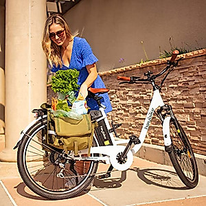 Heybike Cityscape Electric Bike 350W City Cruiser Bicycle Up to 40 Miles Removable Battery, 7-Speed and Dual Shock Absorber, 26/'' Commuter for Adults, White