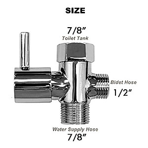 Brass T-Adapter for Bidet, 7/8 1/2 T-Valve Adapter for Bidet Sprayer for Toilet with Shut Off Valve, 3-Way Connector, Chrome Finish, 2 Rubber Mat, T Adapter for Hand Held Bidet Attachment for Toilet