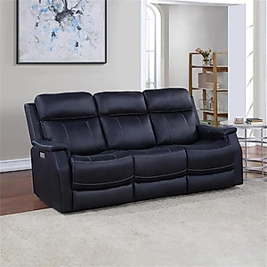 Steve Silver Co Ocean Blue Nubuck Leather-Like Power Reclining USB Port, Hand-Stitched, Headrest & Footrest Control Sofas, 84 x 41 x 41