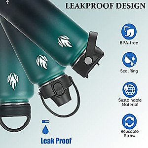 32oz Water Bottle,Vacuum Insulated Stainless Steel Water Flask with Straw Lid Auto Spout Lid Sport Lid,Leak Proof,Double Walled Travel Thermo Mug,Metal Canteen,Hot Cold Water Bottles