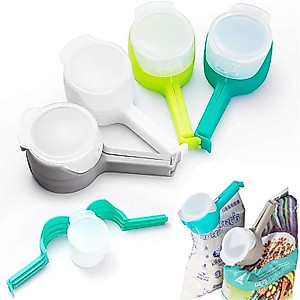 PodaFu 4PCS Bag Clips with Pour Spout, Sealing Clips with Pouring Spouts, Great for Organizing and Storing Food in the Kitchen (4 Colors)