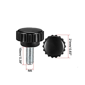 uxcell 8pcs Knurled Clamping Knobs M6 x 10mm Metric Zinc Plated Carbon Steel Male Thread Thumb Screw on Type 21mm Plastic Round Head Threaded Hand Bolt Stud Knobs Black