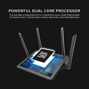 D-Link WiFi Router, AC2600 MU-MIMO Dual Band Gigabit 4K Streaming and Gaming with USB Ports, 4x4 Wireless Internet for Home (DIR-882-US), Black