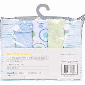 Spasilk Washcloth Wipes Set for Newborn Boys and Girls, Soft Terry Washcloth Set, Pack of 10, Blue Circles