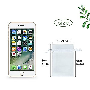 HRX Package 100pcs Mini Organza Jewelry Bags 2x3 inch, Little White Mesh Drawstring Gift Pouches for Candy Sample Party Favors