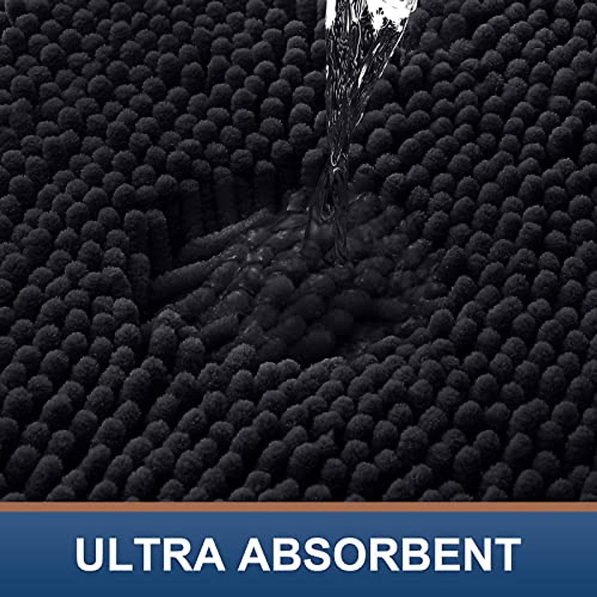 Smiry Luxury Chenille Bath Rug, Extra Soft and Absorbent Shaggy Bathroom Mat Rugs, Machine Washable, Non-Slip Plush Carpet Runner for Tub, Shower, and Bath Room(32''x20'', Black)