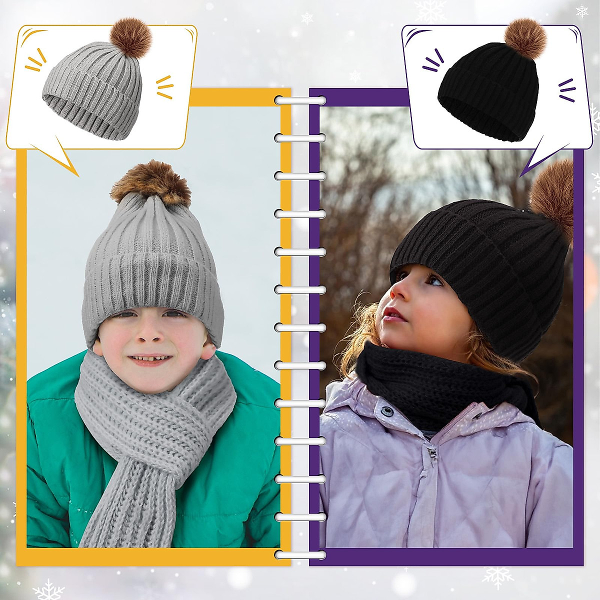 Liitrsh 4 Sets Kids Winter Hat Gloves Scarf Set Girls Boys Knit Hat Long Scarf Snow Gloves Outdoor for Toddler(Warm Colors)