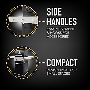 Permasteel 2-Burner Propane Gas Grill, BBQ Grill with Foldable Side Tables & Tool Hooks, Perfect for Outdoor Cooking, Patio & Garden, Black