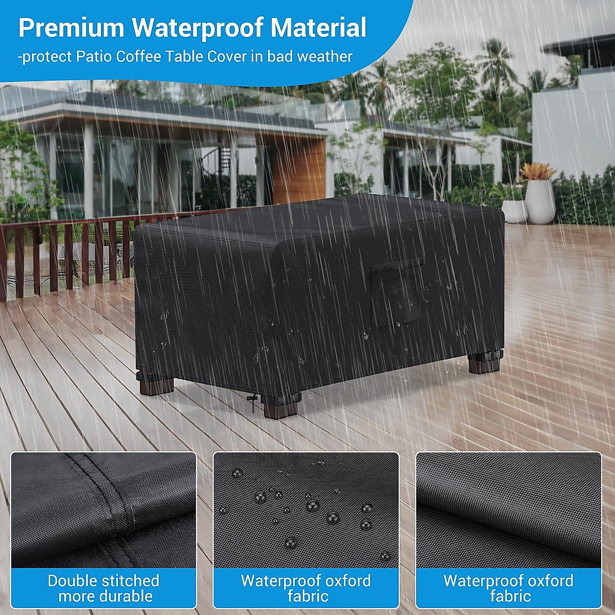 Mrrihand Patio Coffee Table Cover, Patio Furniture Covers for Coffe Table, Waterproof Rectangular Outdoor Small Side Table Cover with with Air Vent and Handles-36×22×18 inch