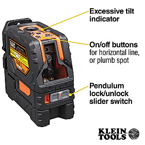Klein Tools 93LCLS Laser Level, Self Leveling, Cross Line Level with Plumb Spot and Magnetic Mounting Clamp