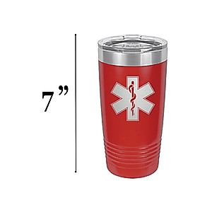 Rogue River Tactical EMT EMS Star of Life 20 Oz. Travel Tumbler Mug Cup w/Lid Paramedic (Red)