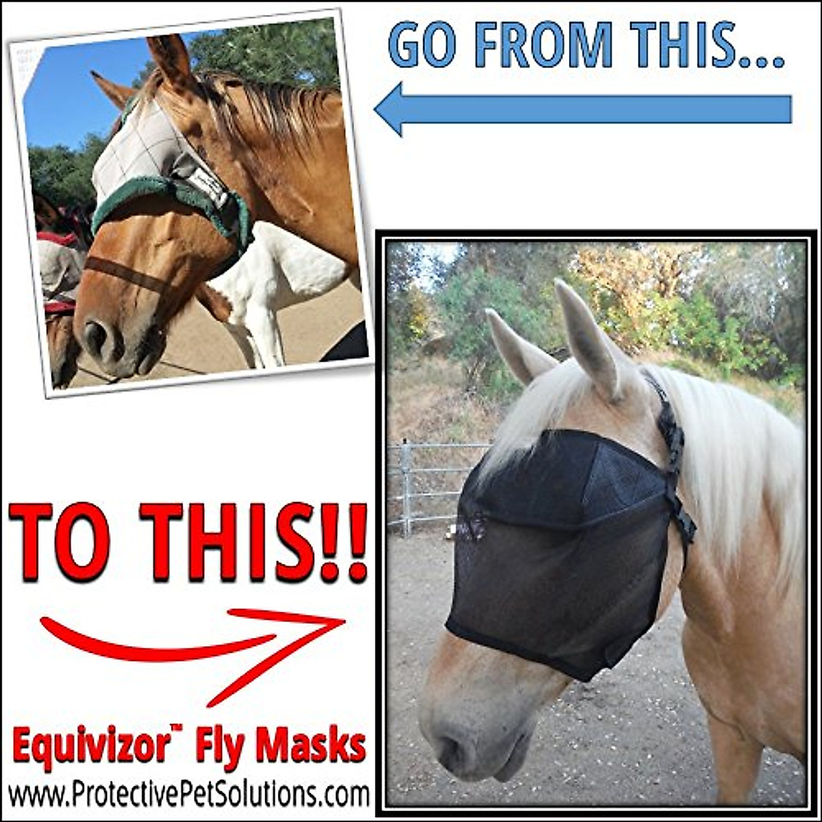 EquiVizor 95% UV Eye Protection (Size Mini) Horse Fly Mask with Ears. Uveitis, Corneal Ulcer, Cataract, Light Sensitive, Cancer. Designed to Stay On Your Horse, Off The Ground!