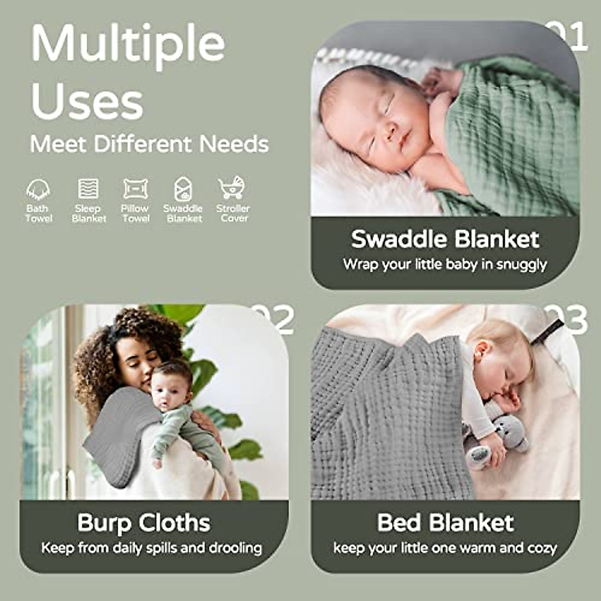 Yoofoss Baby Bath Towel 2 Pack 100% Muslin Cotton Hooded Towels for Babies, Infant and Toddler, Large 32x32Inch, Extra Soft and Absorbent Newborn Essential