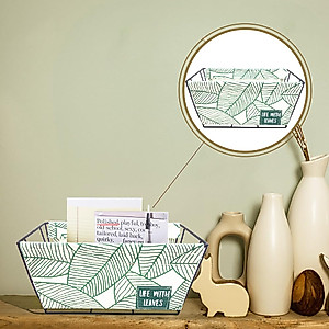 AIPOKE EPOCH Canvas Storage Basket Metal Holder Desk Table Organizer Home Decor, Green Leaf