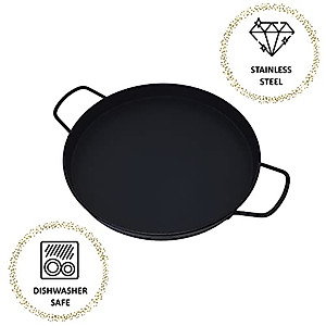 Swarley 9.4 inches Galvanized Metal Round Tray with Handles | Black Serving Tray for Farmhouse Decor - Organizer for Party, Spa, Kitchen and Bathroom.