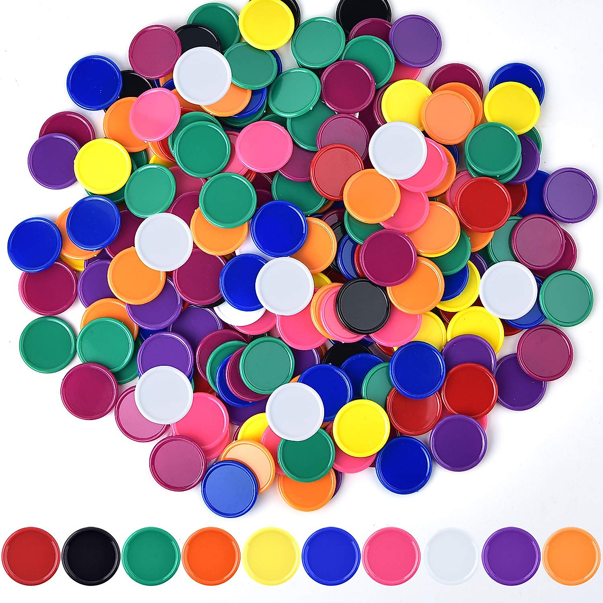 Coopay 300 Pieces 10 Colors Bingo Chips Bulk, 1 Inch Game Tokens Kids Reward, Plastic Learning Counters Disks Counting Discs, Poker Chips Bingo Markers for Math Practice (Style 2)