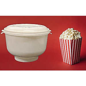 APSI Store Kernel Katcher Popcorn Bowl Set - Popcorn Sifter Shaker Kernel Catcher and Separator, Large and Reusable With Lid, Dishwasher Safe, Recycled Plastic with Handle (White Granite)