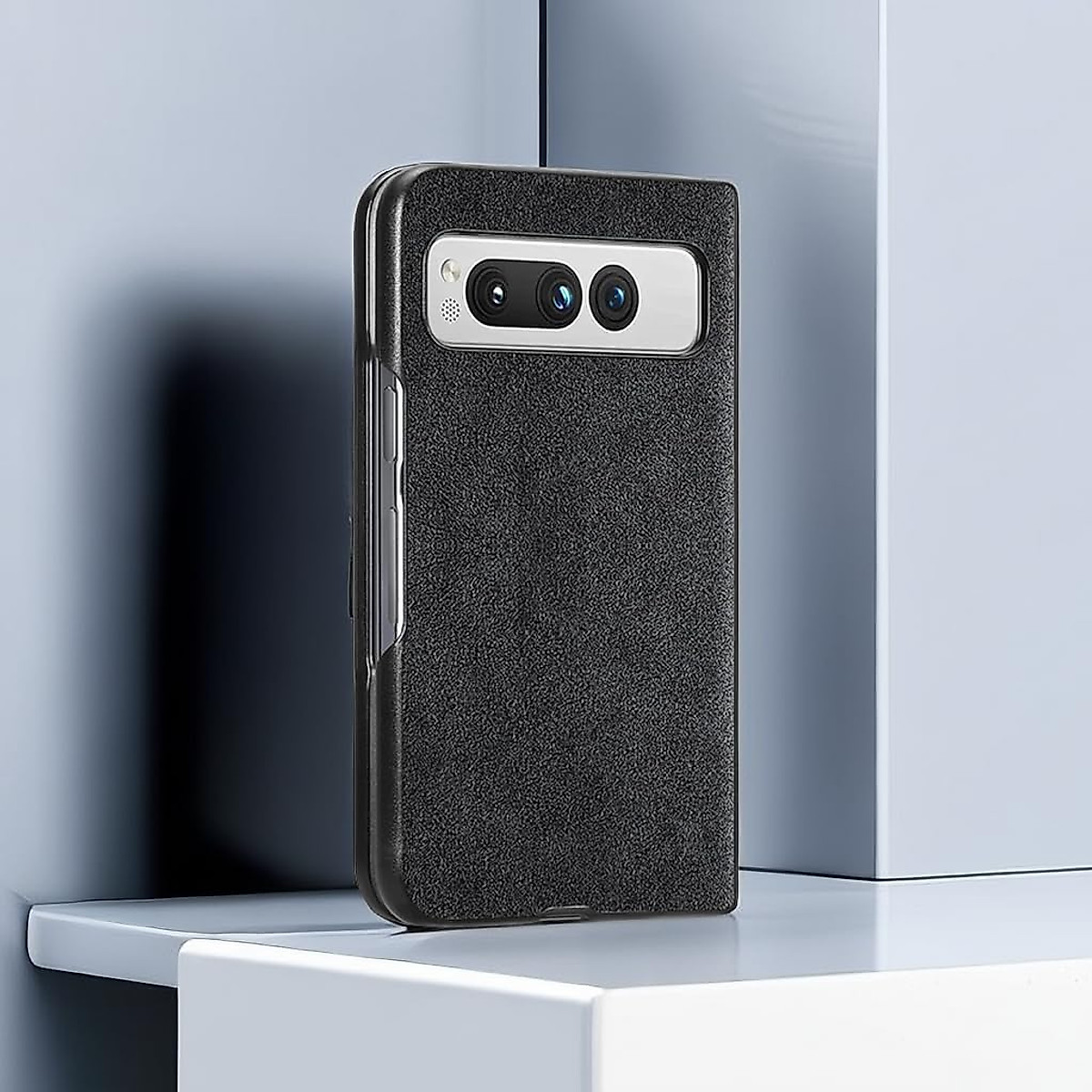 TYXDKJ Alcantara Case for GooglePixel Fold,Handmade Half-Wrapped Synthetic Suede Cover (Black)