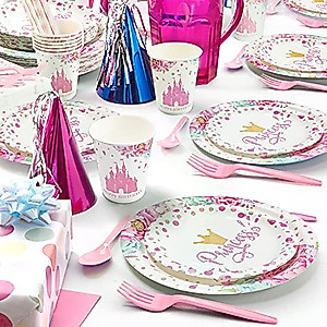 NAIWOXI Princess Birthday Party Supplies - Princess Party Decorations Tableware Set Include Plates, Napkins, Cups, Cutlery, Tablecloth, Straws, for Girls Princess Baby Shower Decorations | Serve 24