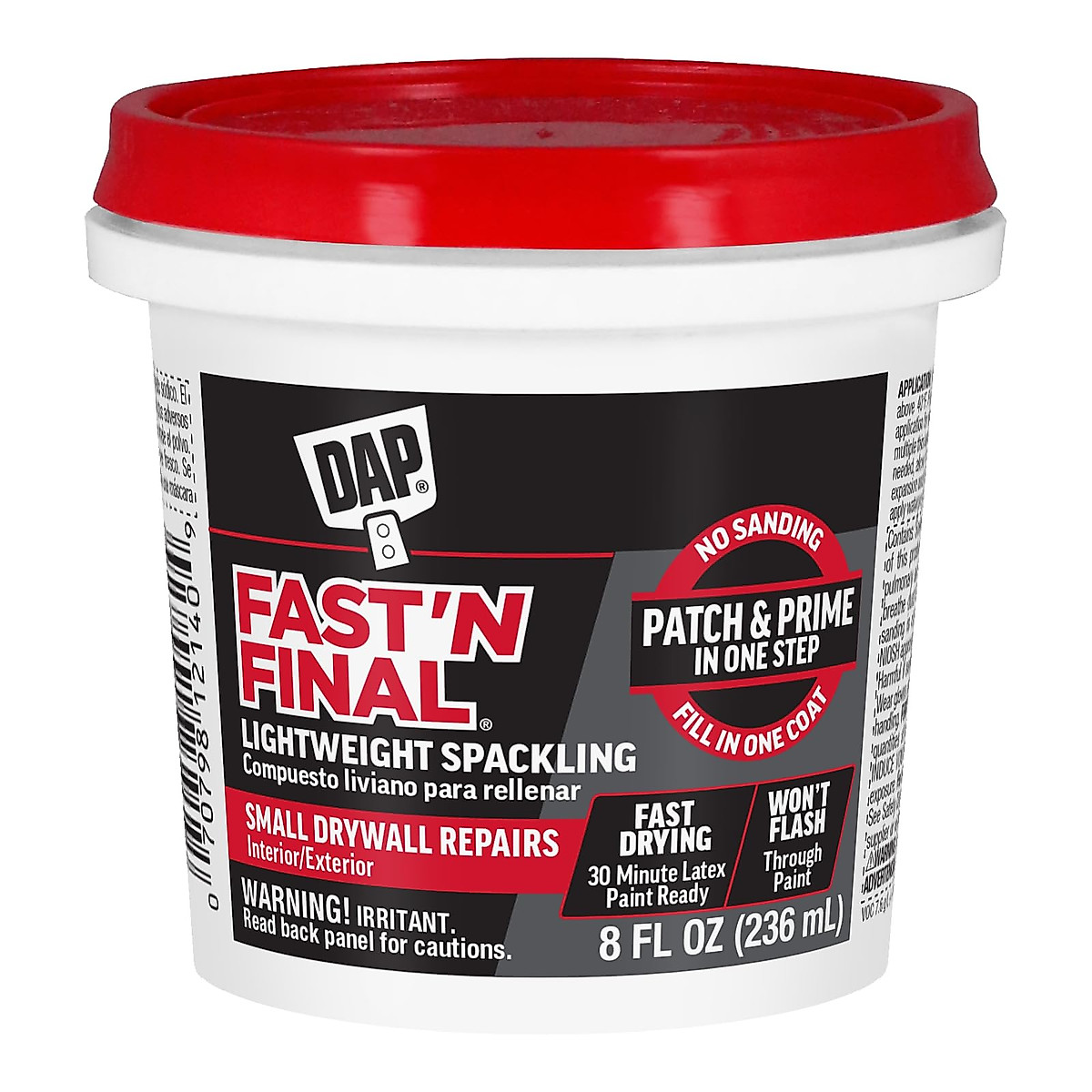 Dap 12140 Fast N Final Interior Exterior Spackle, 1/2-Pint,White, 8 Fl Oz (Pack of 1)