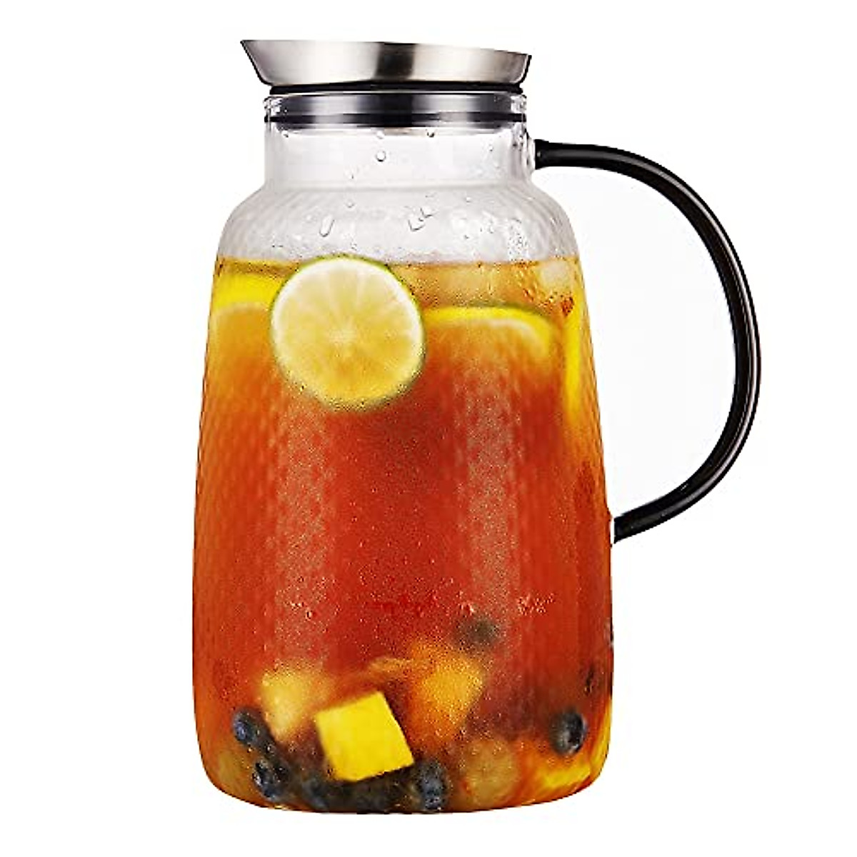Purefold 80 ounces “Pineapple Series” Glass Pitcher with Stainless Steel Lid, Hot and Cold Water Carafe, Fruit Tea Coffee Maker, Ice Tea Pitcher, Juice Jar