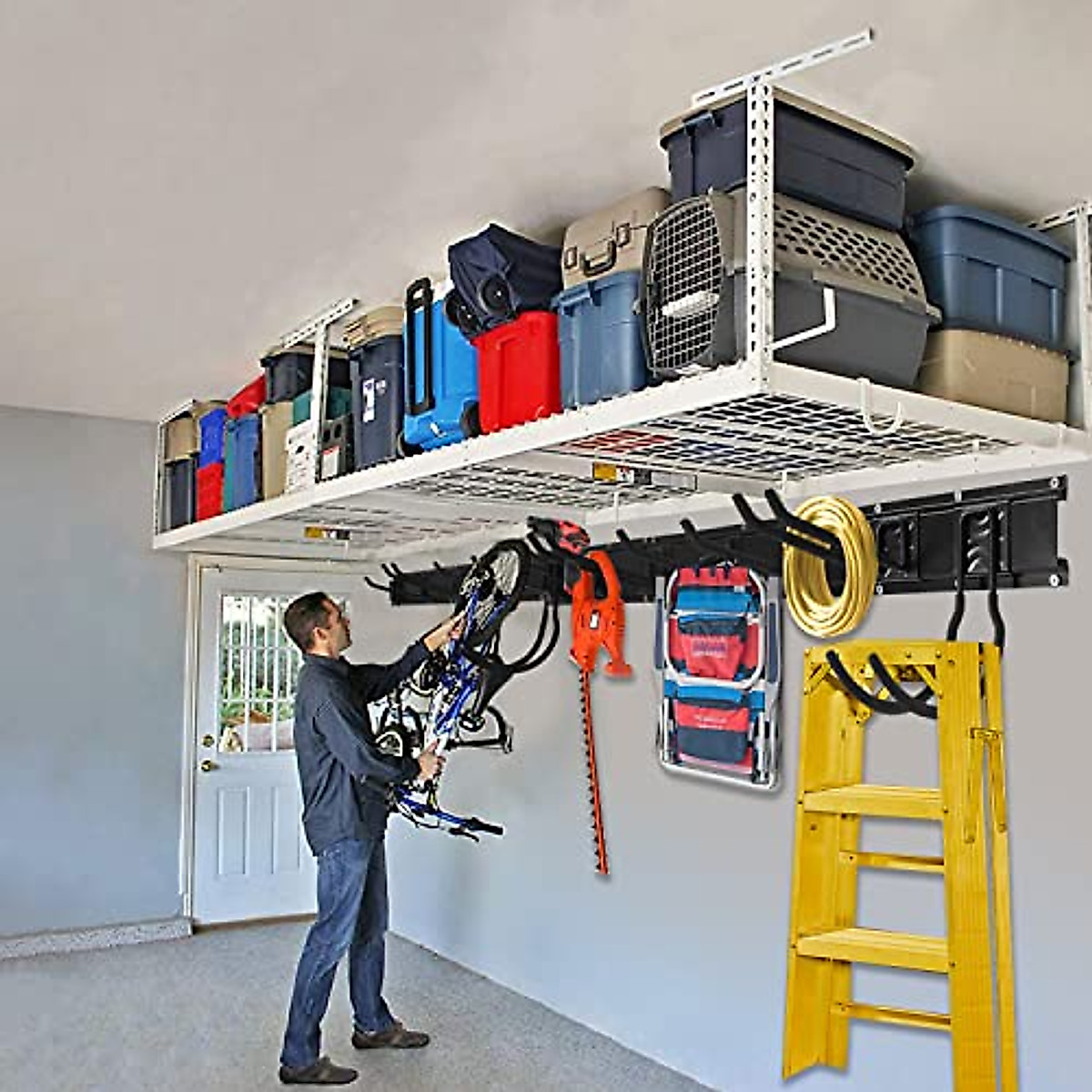 14 PCS Tool Storage Rack, 64 Inch Adjustable Garage Tool Organizer Wall Mounted Storage System with 10 Hooks, Max 600 lbs Super Heavy DutySuper Heavy Duty Steel Garden Tool Organizer Wall Holders