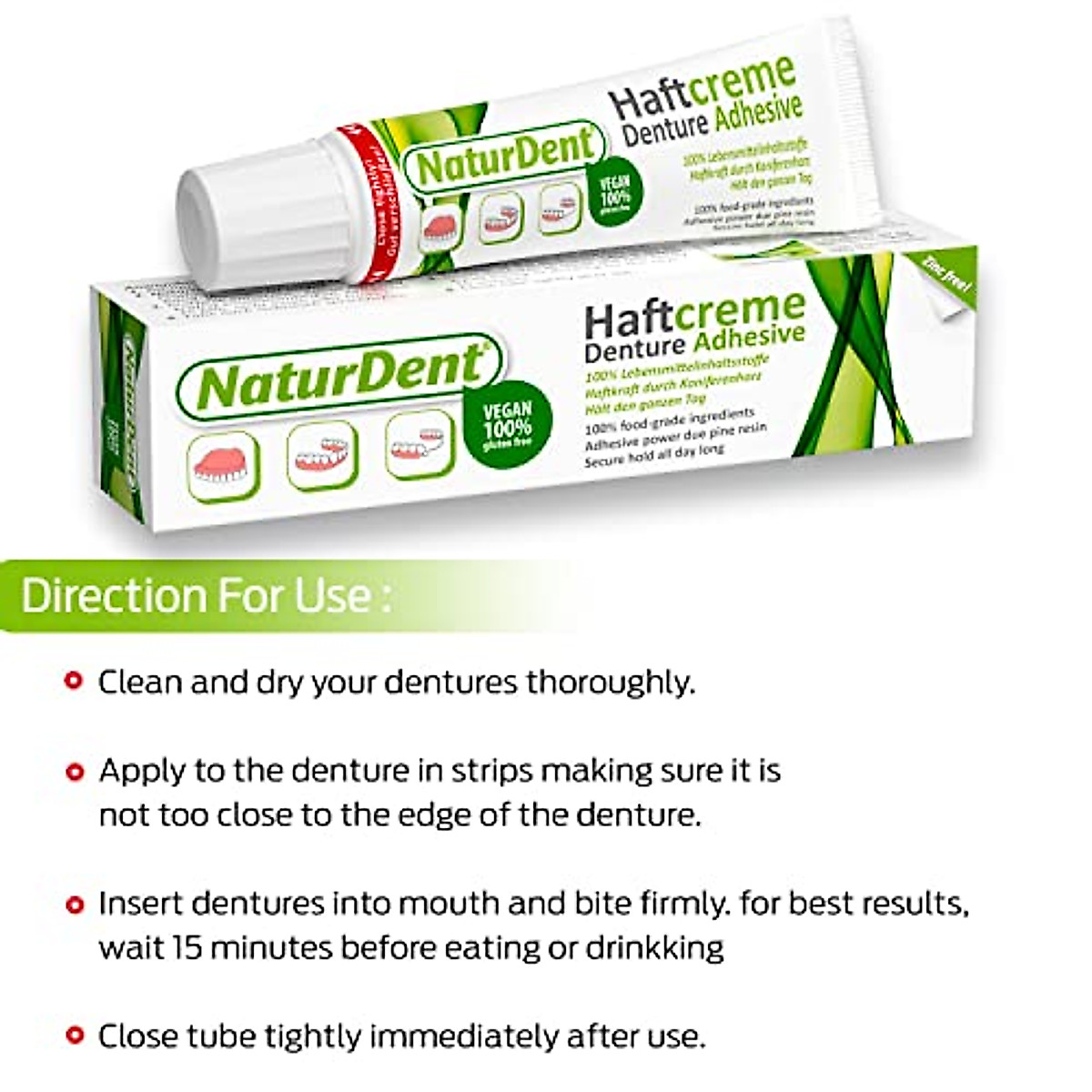 Natural Strong Waterproof Denture Adhesive | Holds Dentures Longer and Stronger | NO Yucky Taste NO Zinc NO Paraffin | Smile and Eat with Confidence Great Present for Anyone with Full Partial Dentures